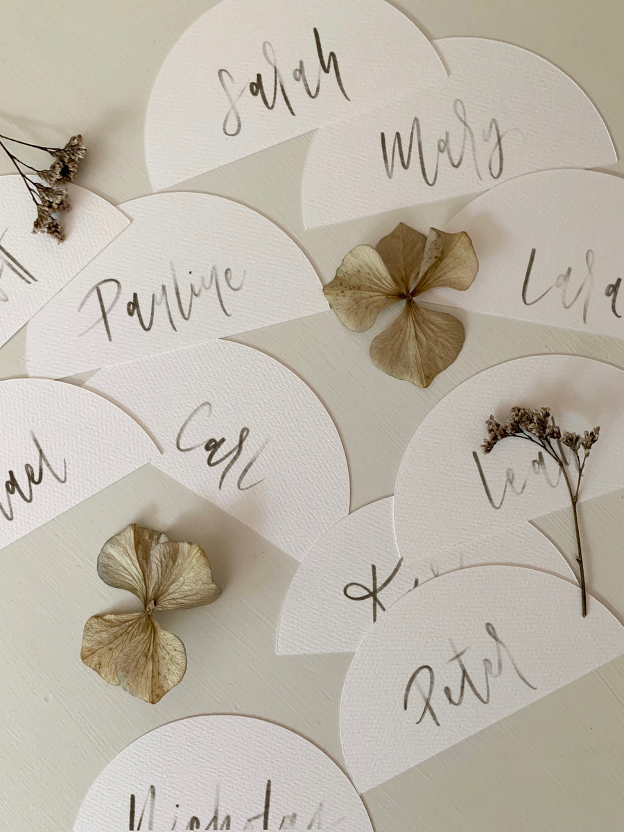 Half Round Wedding Place Cards | Stationery | The Paper Gazelle