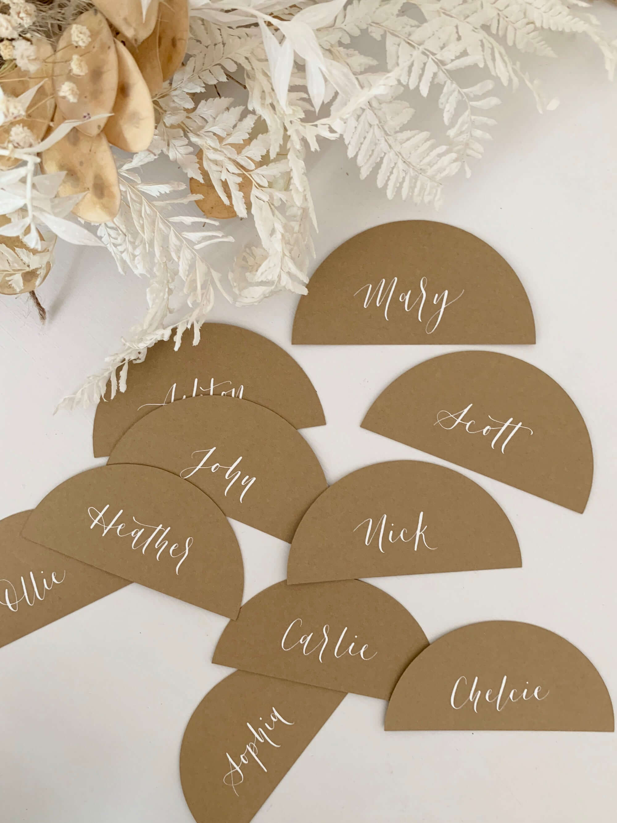 Half Round Wedding Place Cards | Stationery | The Paper Gazelle